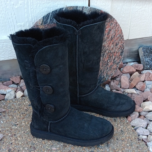 UGG | Shoes | Ugg Bailey Tall Black Leather Button Boots Womens Sz 8 ...